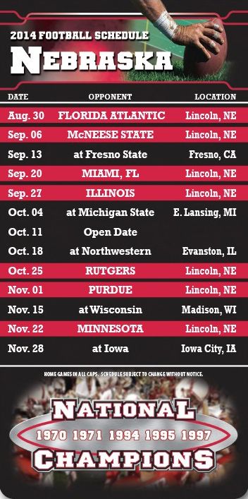 ReaMark Products: Nebraska College Football Schedules