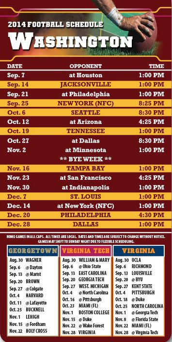 ReaMark Products: Washington Football Schedules