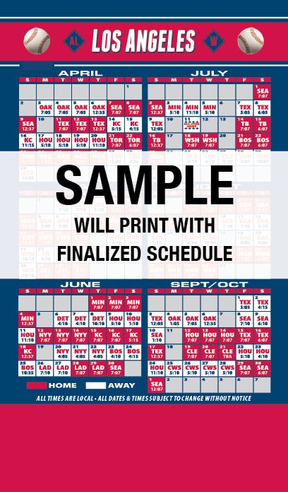 Baseball Schedules 4 x 7 Full Magnetic Back: Los Angeles (AL) Full ...
